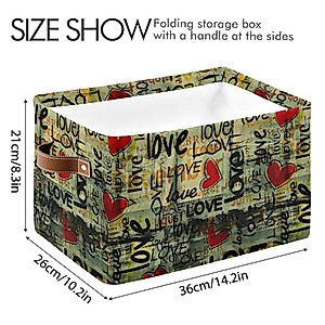 Valentine's Day Love Doodle Storage Basket Bins Collapsible Toy Storage Bins with Handles Laundry Baskets for Home Boys Girls Office Closet Shelf Nursery Baskets,1 pcs