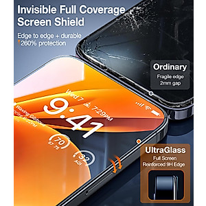 UltraGlass Top 9H+ Glass for iPhone 15 Pro Screen Protector [Military Grade Shatterproof & Longest Durable] Screen Protector 15 Pro Tempered Glass Full Coverage, 2 Packs