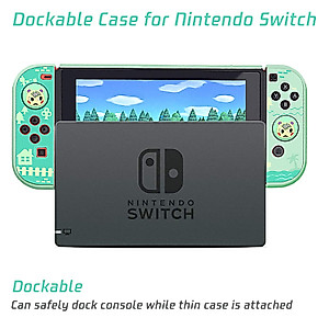 Dockable Case for Nintendo Switch, FANPL Protective Case Cover for Nintendo Switch and Joy Con Controller with 2 Marshal Design Thumb Grips - (for Animal Crossing Island Version)