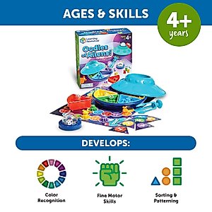 Learning Resources Oodles of Aliens Sorting Saucer, Fine Motor Skills, Counting and Sorting Toys, Preschool Games, Educational Toys, 48 Pieces, Ages 4+