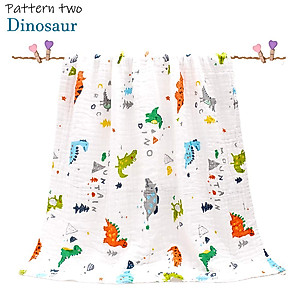 2 Pack Muslin Baby Swaddle Blanket Baby Nursery Bath Towel 6 Layers 43.3'' by 41.3'' Super Absorbent Premium Soft Natural for Sensitive Skin Baby 100% Organic Cotton