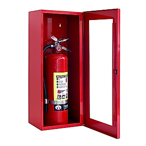 Fire Extinguisher Cabinet | Wall & Surface Mount Steel Cabinet | Holds 5 Pound and 10 Pound | Door with Handle Version, Red | Fire Extinguisher Not Included