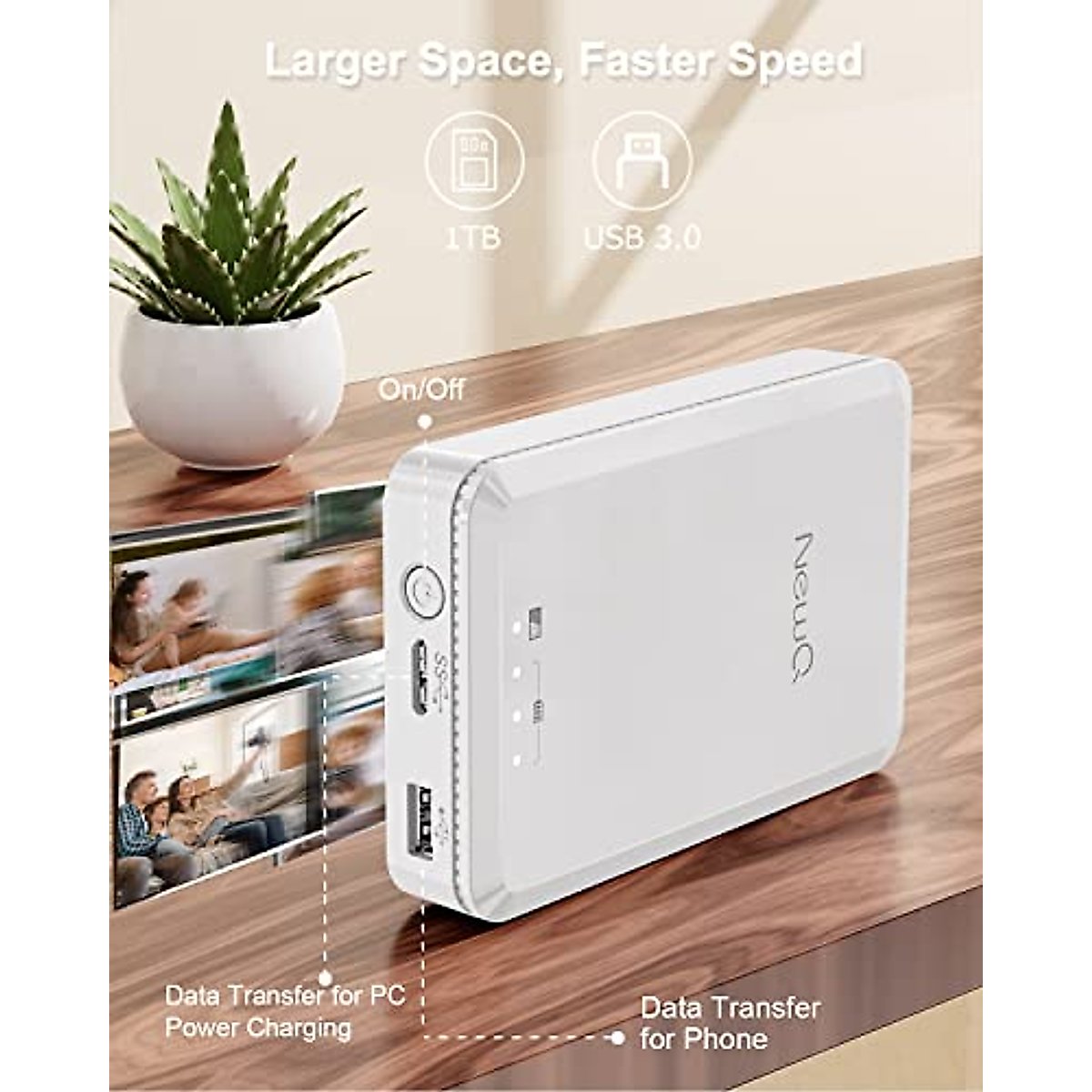 NEWQ Hard Drive for Phone Computer: 2 TB Photo Stick Portable Storage Device External HDD USB Flash for iPhone & iPad & Android Cellphone Backup Picture | Photo | Video | Data (2TB)