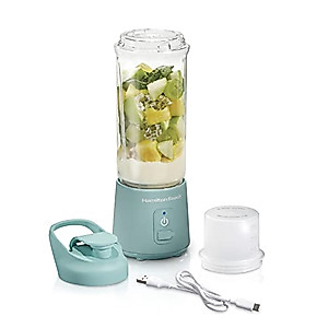 Hamilton Beach Mini Cordless Portable Personal Blender for Shakes and Smoothies, USB Rechargeable, 16 oz. Jar with Leakproof Travel Lid, 6 Stainless Steel Blades, Blue (51182)