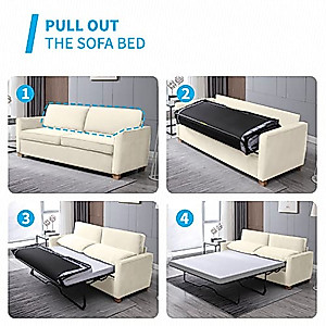 Mjkone 2-in-1 Pull Out Sofa Bed, Full Size Velvet Sleeper Sofa Bed with Folding Mattress, Pull Out Couch Bed for Living Room, Sofa Sleeper for Apartment/Small Spaces (Full, Beige)