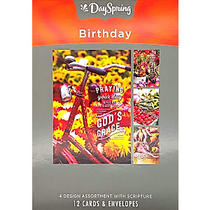DaySpring - Happy Birthday - Farmers Market - 4 Design Assortment with Scripture - 12 Boxed Birthday Cards & Envelopes, NCV (J0382)