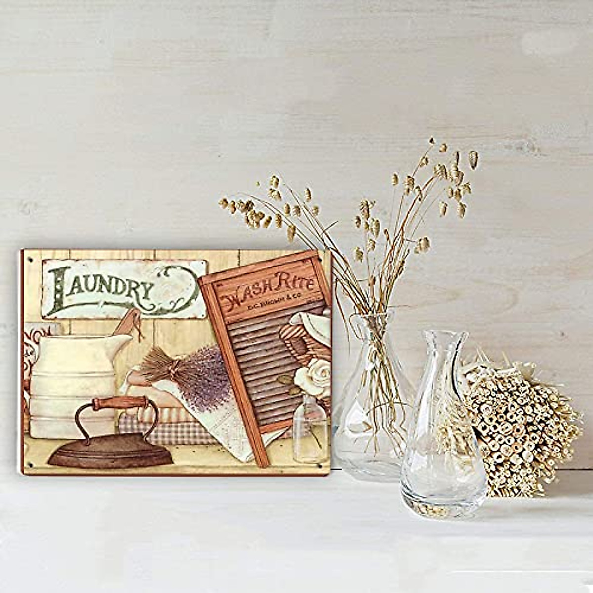 Fesy Laundry Washboard Metal Signs,Laundry Room Decor Laundry Sign Farmhouse Sign 8x12inches