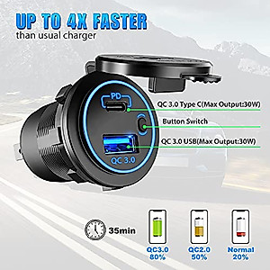 2 Pack 12v USB Outlet, U48W USB C Car Charger Socket Dual USB Outlet PD & QC 3.0 Car Socket with ON Off Switch Fast Car Charger for Car, Boat, Marine, Bus, Truck, Golf Cart, RV, Motorcycle
