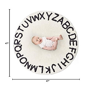 Habudda Pure Cotton Nursery Rug, Playroom Rugs for Baby Play Game Area, ABC Alphabet Classroom Learning Mat, Soft Non-Slip Bedroom Decor Carpet for Baby Boy and Girl, 47" Round