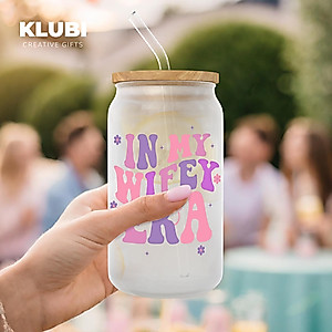 KLUBI Bridal Shower Gifts for Bride - In My Wifey Era 16oz Glass Bride Cup Perfect Bride Gifts Classy Bachelorette Gifts for Bride to Be Wifey Cup Wedding Gifts for Bride Bridal Shower Wedding Gifts