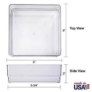 STORi SimpleSort 6-Piece Stackable Clear Drawer Organizer Set | 6" x 6" x 2" Square Trays | Small Makeup Vanity Storage Bins and Office Desk Drawer Dividers | Made in USA