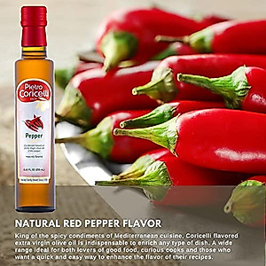 PIETRO CORICELLI: Natural Red Pepper Flavored Extra Virgin Olive Oil (EVOO) | Cold Pressed | Condiment of Mediterranean Cuisine | Add Rich Flavor to your Gourmet Dishes (250ML 8.45 FL OZ)