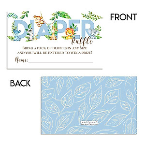 Watercolor Jungle Animals Diaper Raffle Tickets for Boy Baby Showers, 20 2" X 3” Double Sided Insert Cards for Games by AmandaCreation, Bring a Pack of Diapers to Win Favors & Prizes!