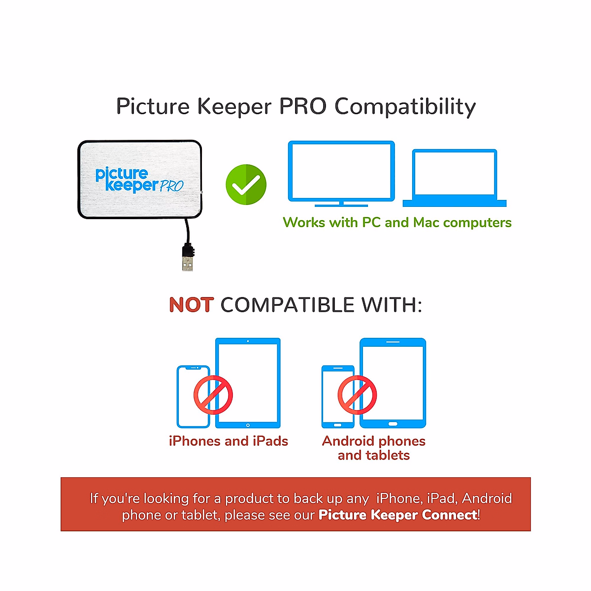 Picture Keeper PRO Connect Photo & Video External Hard Drive for Mac and PC Computers, 500GB USB Flash Drive