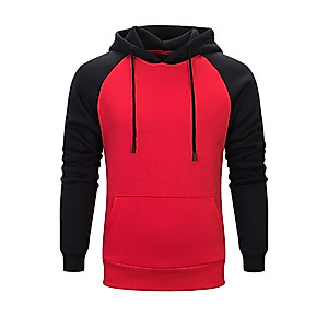 DUOFIER Men Pullover Fleece Hoodie Top Lightweight Long-Sleeve Hooded Sweatshirt, Red-L