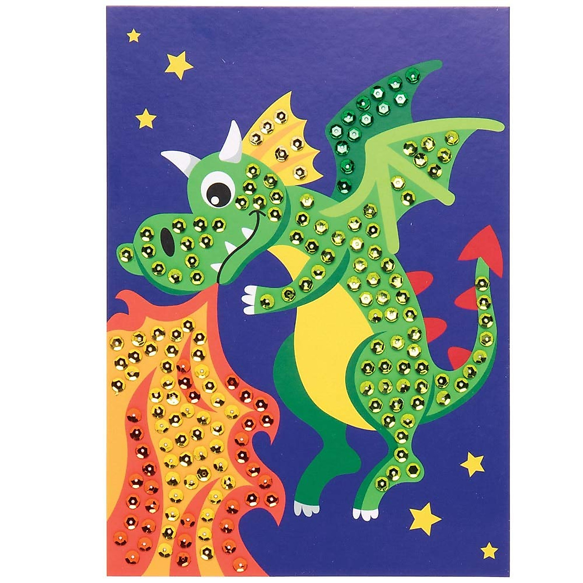 Baker Ross AT748 Dragon Sequin Picture Kits, for Kids Arts and Crafts Projects (Pack of 4), Assorted