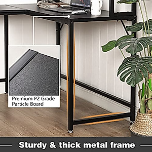Becko US L Shaped Desk Computer Desk Corner Desk with Hutch Storage Shelves Modern Home Office Desk Writing Workstation for Home Office (Black)