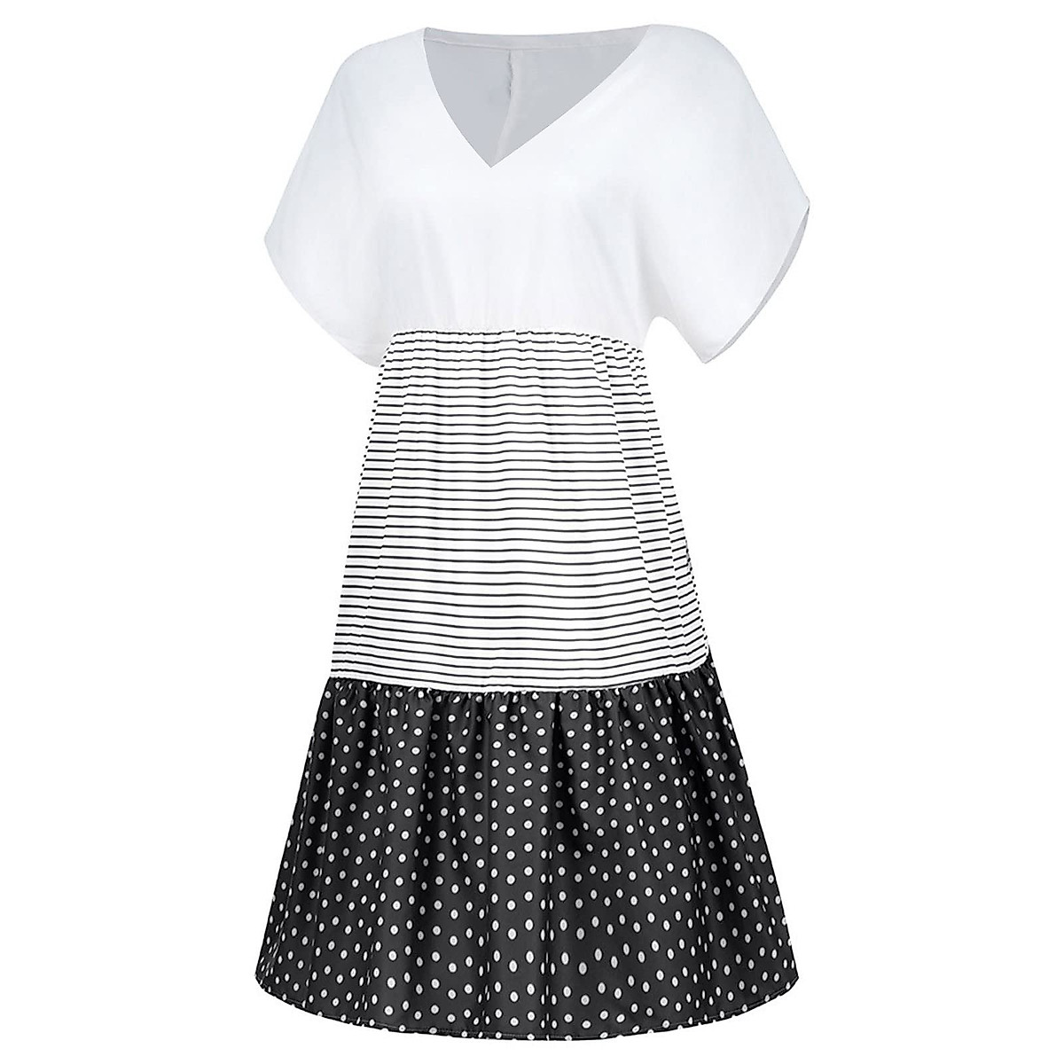 LFEOOST Dresses for Women 2023 Wedding Guest Summer V Neck Short Sleeve Belted Ruffle Hem A-Line Polka Dot Boho Maxi Dress