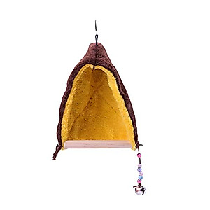 Parrot Swing Perch - Bird Winter Plush Hut Tent Birdcage Hammock with Wood Stand and Bells Pendant for Parakeets Cockatiels, Conures, Macaws, Parrots, Love Birds, Finches