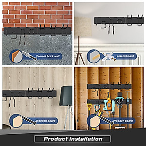 Sttoraboks Garage Tool Storage Rack, Heavy Duty Garage Storage Organizer Rack System,Wall Mounted Tool with 8 double hooks, 3 rails, Garden Yard Tools Hanger Rack for Ski Gears,Broom, Rake,Shovel