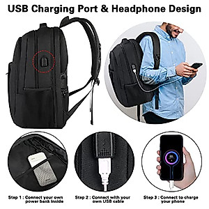 Laptop Backpack, Extra Large Backpack for Men Women, 17.3 Inch Travel Laptop Bag with USB Charging Port, Water Resistant TSA Approved Anti Theft Business College Work Computer Backpack, Black