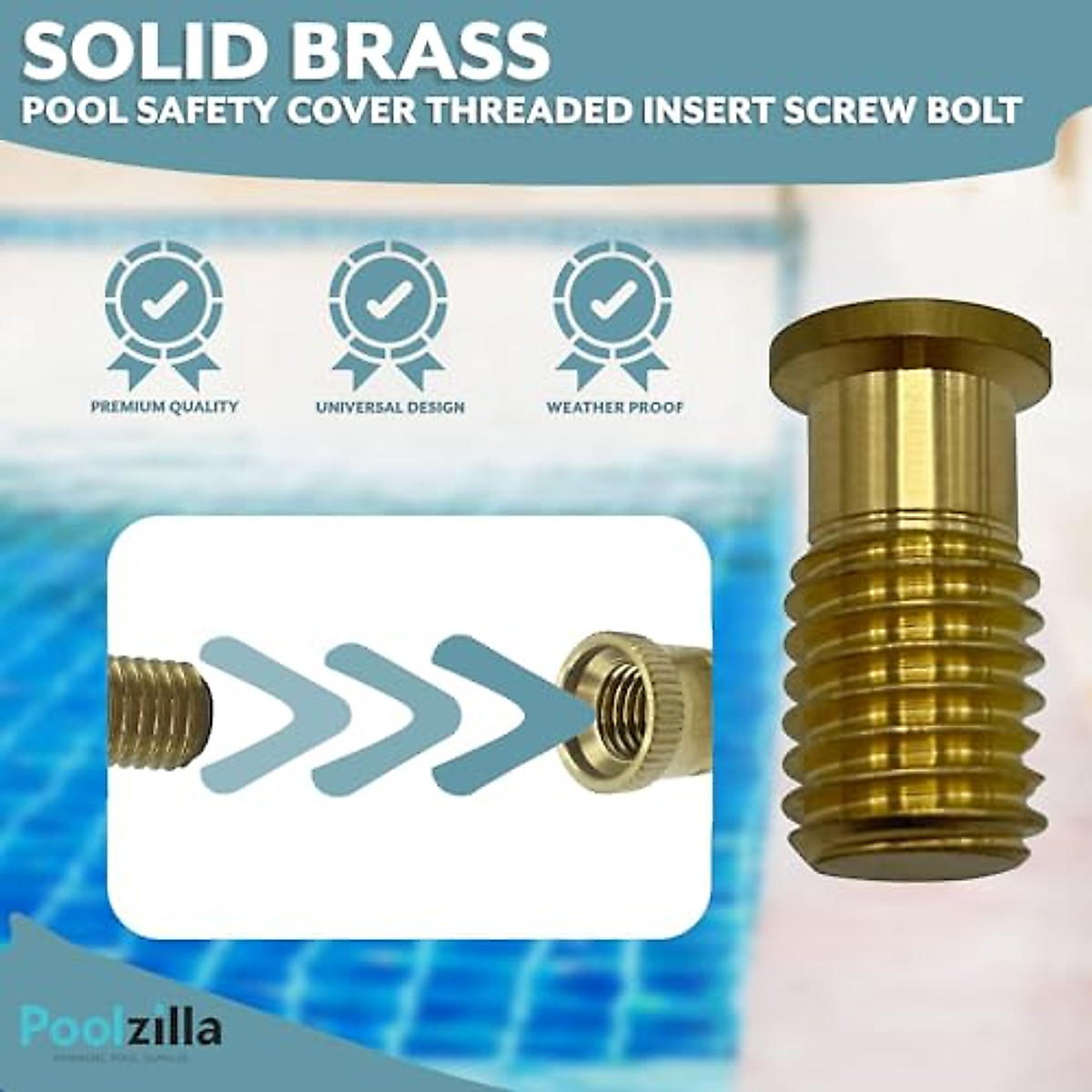 Poolzilla 10 Pack Pool Safety Cover Threaded Brass Insert Screw Bolt for Anchor