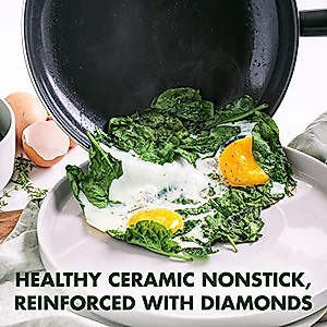 GreenPan Hudson Healthy Ceramic Nonstick, 11" Frying Pan Skillet with Lid, Vintage Wood Inspired Handle, PFAS-Free, Dishwasher Safe, Black