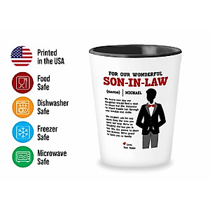 Son in Law Personalized Shot Glass 1.5 oz - For Our Wonderful - Custom Name Sarcasm Birthday Wedding Anniversary Mother in Law Daughter