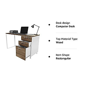 Milano Home Office Desk - 47Inch Cass Walnut/White Home Office Desk with Drawers - Modern Computer Desk with Storage, Detachable & Lockable Computer Cabinet - Wooden Office, Study, and Writing Table