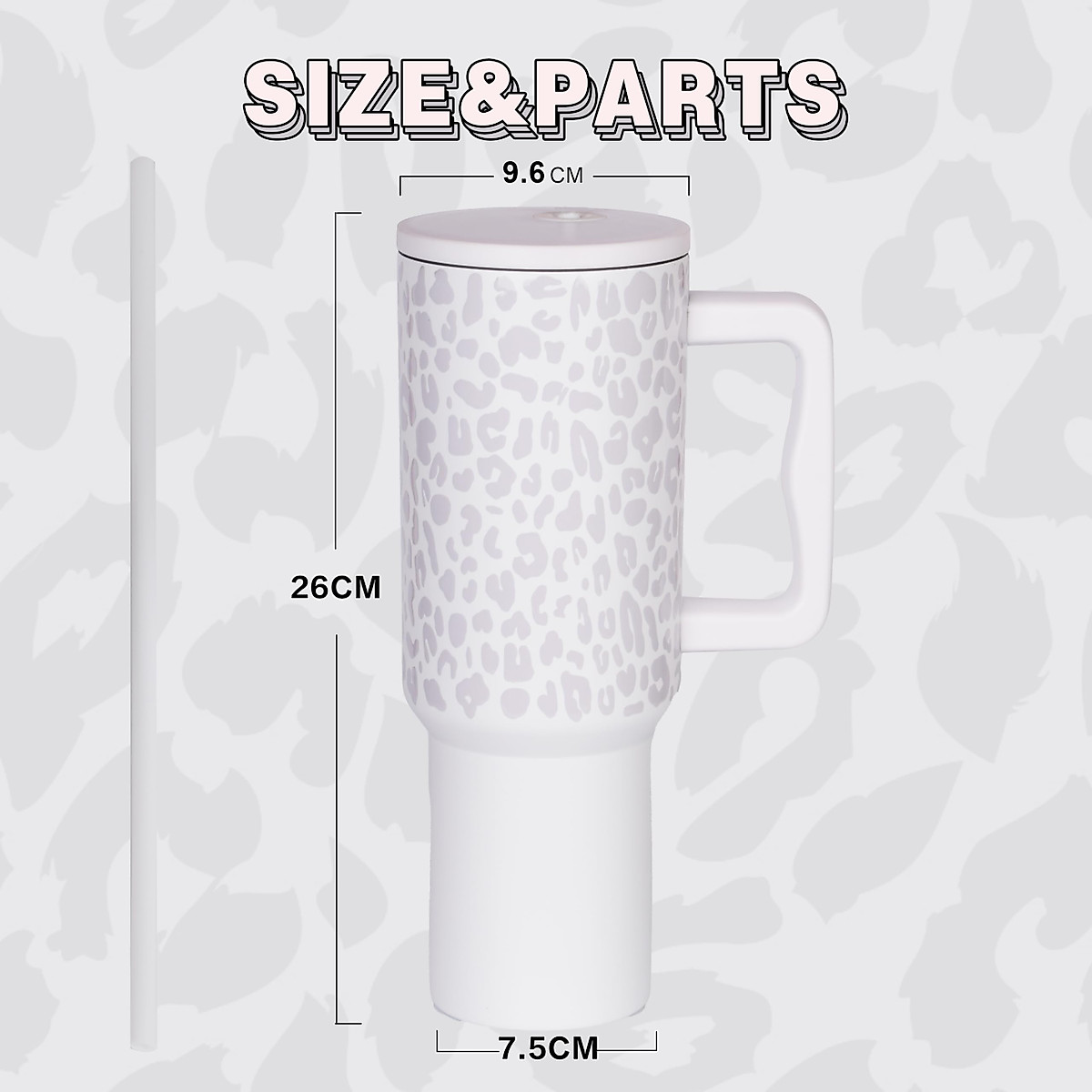 ZHIDENGWJ Stainless Steel Vacuum Insulated Tumbler with Lid and Straw for Water, Iced Tea or Coffee(White Leopard Print)