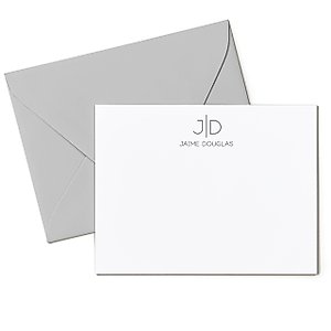 Personalized Stationery Flat Notecards w/Envelopes (A2 & A7 Sizes) - Monogram Flat Cards and Envelopes w/Name, Text, & More - Modern Stationery Thank You Card - Classy Desk Supplies - Thin Line Flat
