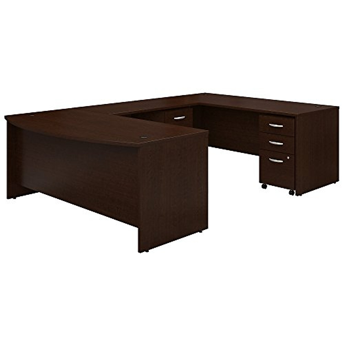 Bush Business Furniture Series C 72W x 36D Bow Front U Shaped Desk with Mobile File Cabinets in Mocha Cherry