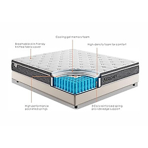 Acochey12 Inch King Mattress Memory Foam and Spring Hybrid King Size Mattresses,Medium Firm Feel Grey Mattress in a Box, Quality Comfort and Adaptive Support Breathable Cooling King Mattresses.