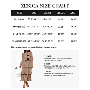 ZESICA Women's 2025 Long Sleeve Crew Neck Ruffle Tiered Layered Chiffon Flowy Swing 2025 Long Midi Dress,Khaki,Small