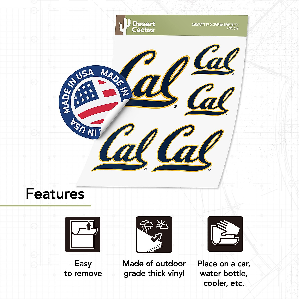 Desert Cactus University of California Berkeley Sticker Golden Bears Cal UC Vinyl Decals Laptop Water Bottle Car Scrapbook T3 (Type 3-2)