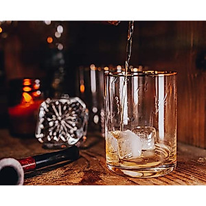 Whiskey Glasses - Set of 4, 11oz Scotch Glasses, Gold Rimmed Whiskey Glasses, Bar Glassware, Unique and Classy Lowball Glass Set for Whiskey, Bourbon, and Scotch Lovers