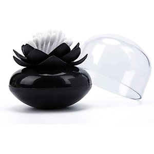Niviy Q-Tips Holder Cotton Swab Organizer Lotus Shape Swab Cosmetic Storage Bathroom Decor, Black