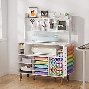 zefinot Organization and Storage Table Compatible with Cricut Machines - Craft Room Furniture,Craft Storage Table with Power Outlet,Craft Table for Vinyl