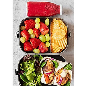G.a HOMEFAVOR Divided Stainless Steel Bento Box, 2 Compartments Lunch Box, Lock Clips Design, 1200ML Metal Lunch Box Containers, Steel Lunch Box, Sandwich Container - Dishwasher Safe - Leak Proof