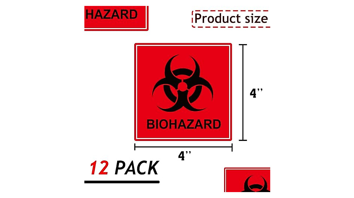 Biohazard Warning Stickers – 12 Waterproof Labels for Labs & Hospitals