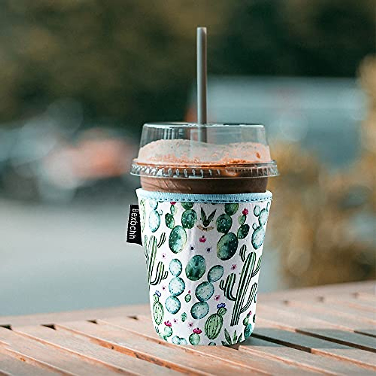 Bexbchh 4 Pack Reusable Iced Coffee Sleeves - Insulator Sleeve for Cold Beverages, Neoprene Cup Holder - Starbucks Coffee sleeve, Dunkin Coffee sleeve,More (Cactus)
