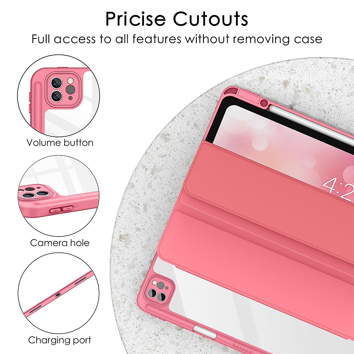 Soke Clear Case for iPad Air 13 Inch M3 2025 & M2 2024 - Built-in Pencil Holder+Auto Sleep/Wake+Camera Protection, Shockproof Back Cover for Apple iPad Pro 12.9 Inch,Watermelon