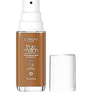 L'Oreal Paris True Match Super-Blendable Foundation, Medium Coverage Liquid Foundation Makeup, C8, Medium Deep, 1 Fl Oz