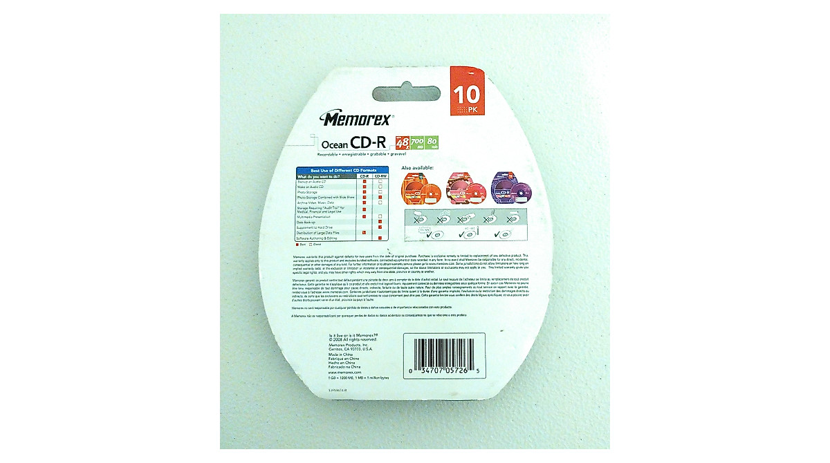 Memorex Cool Color Designer CD-R Media Blister Pack, Blue, 700MB/80 ...