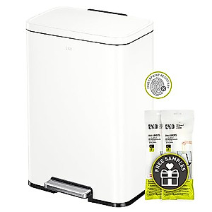 EKO Madison Matte White 50 Liter/13.2 Gallon Step Trash Can with Inner Liner - Fingerprint Resistant Finish