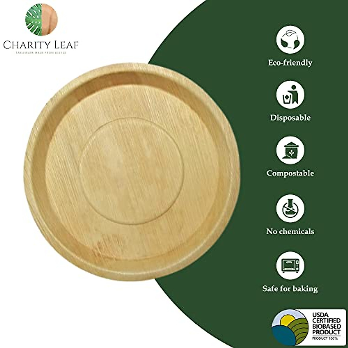 Charity Leaf Disposable Palm Leaf 14" Round Trays (10 pieces) Bamboo Like Serving Platters, Disposable Boards, Eco-Friendly Dinnerware For Weddings, Catering, Events