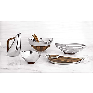Nambe - Pulse Collection - Bread & Fruit Bowl - Measures at 16.25" x 8.5" x 5.5" - Made with Acacia Wood and Stainless Steel - Designed by Sena & Seidenfaden Design