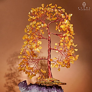 KARMAPLEDGE Citrine Crystal Tree of Life, Healing Crystals and Stones Tree for Home and Office Desk Decoration, Positive Energy, Money, Good Luck, Handmade Feng Shui Spiritual Gifts for Women