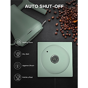 Electric Kettle, Offacy Gooseneck Kettle with 6.8mm Fine V-Shaped Spout, Auto Shut-Off & Boil Dry Protection, BPA Free, 1200 Watt Quick Heating, 0.9L, Light Green