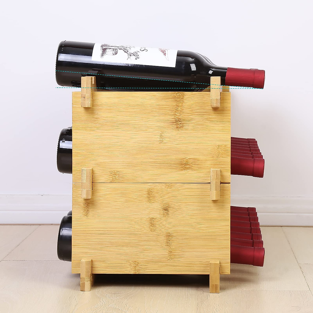 Finnhomy 18-Bottle Stackable Natural Bamboo Wine Display and Storage Rack